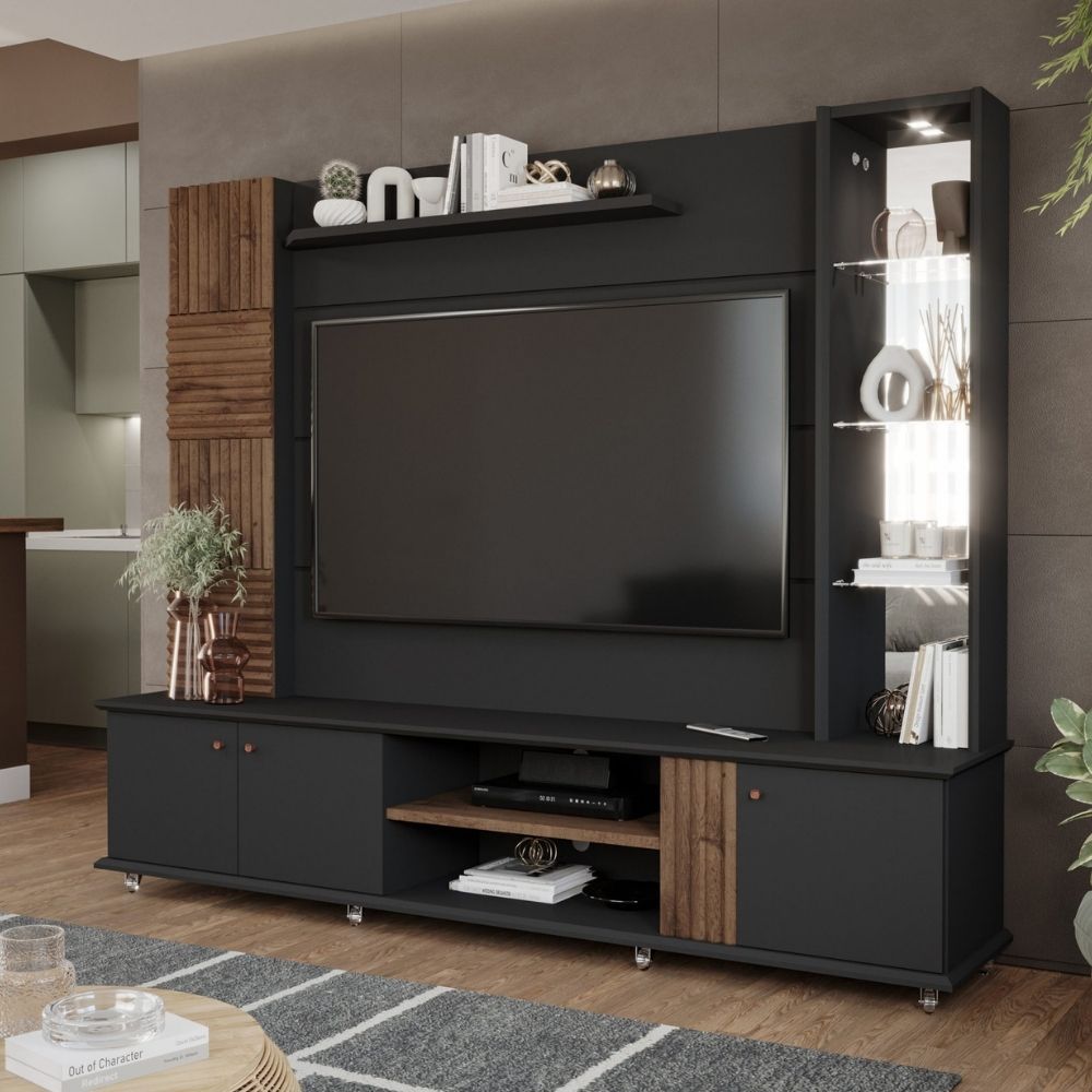 Home para TV 60" 100% MDF Riviera Permobili Preto Chumbo/Savana ...