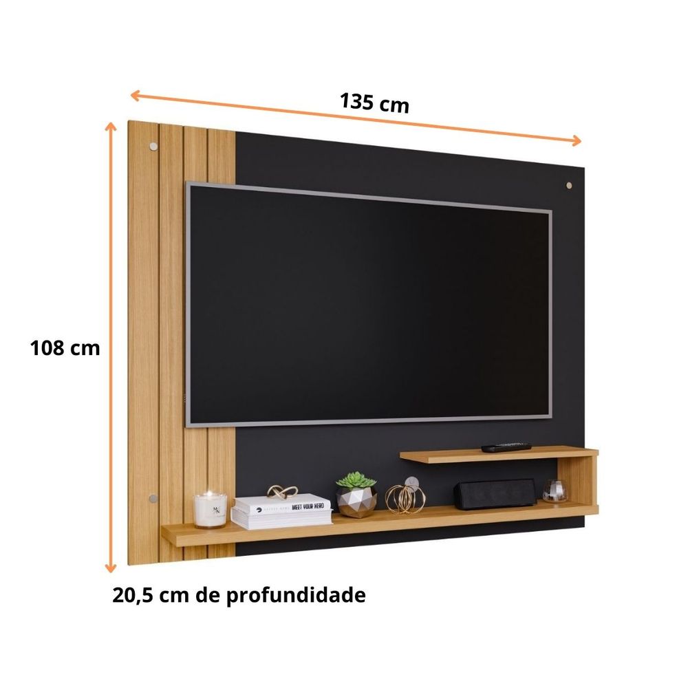 Painel Para TV Até 50 Polegadas Dunas Permobili Preto/Chumbo Nature ...