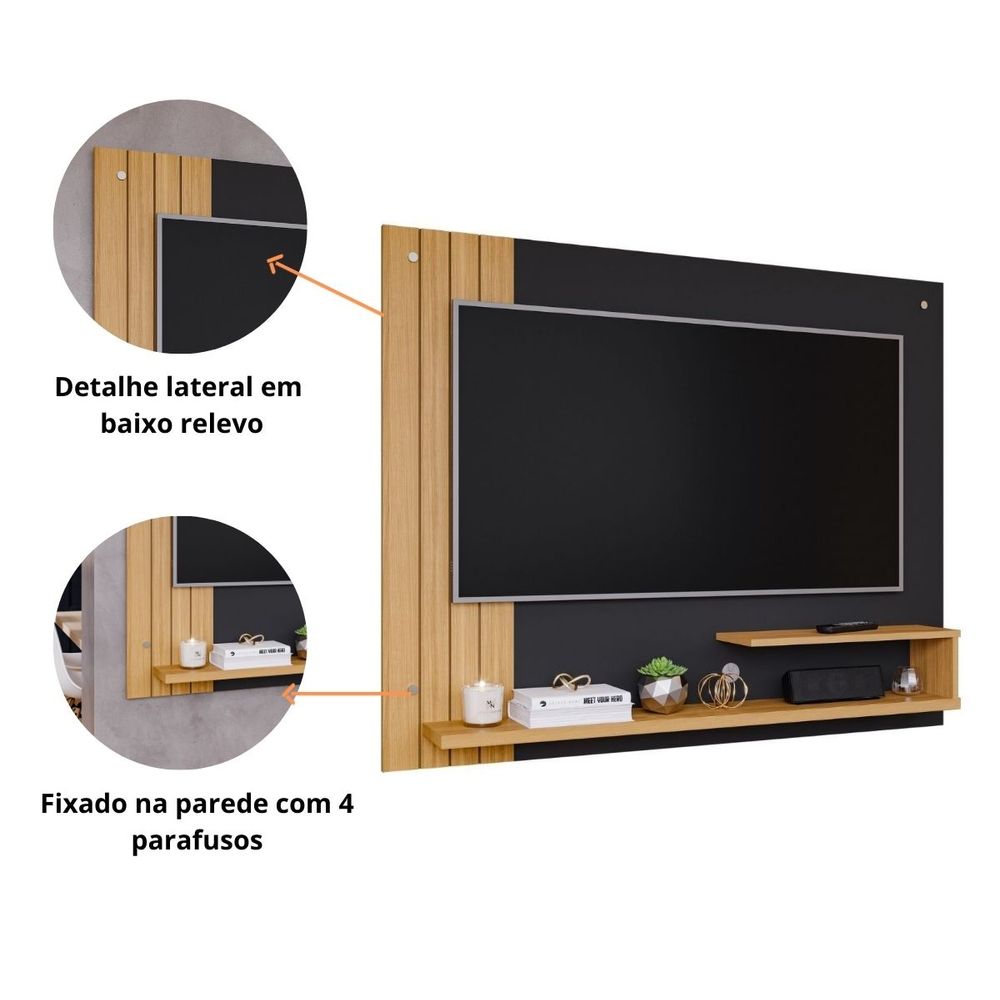 Painel Para TV Até 50 Polegadas Dunas Permobili Preto/Chumbo Nature ...